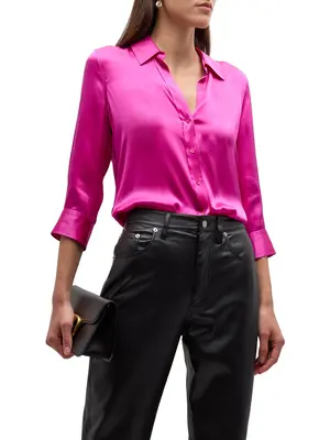 L & APOS;AGENCE L'Agence Dani Silk Button-Down Blouse Star Ruby