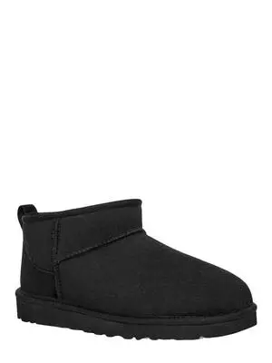 UGG Classic Ultra Mini Leather Ankle Boots - Black