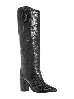 Schutz Maryana Croc-embossed Tall Boots - Black