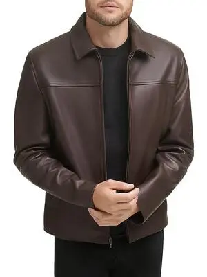 Cole Haan Zip Front Leather Jacket - Java