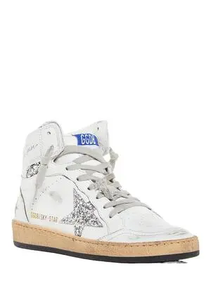 GOLDEN GOOSE Sky Star High Top Sneakers - White Silver