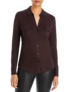 Majestic Filatures Point Collar Button Front Shirt 628 Coffee
