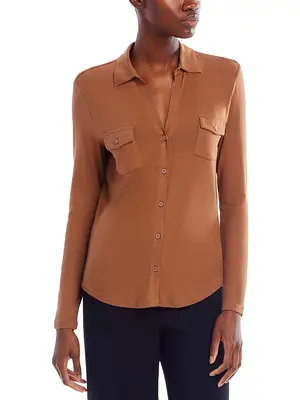 Majestic Filatures Point Collar Button Front Shirt Bison