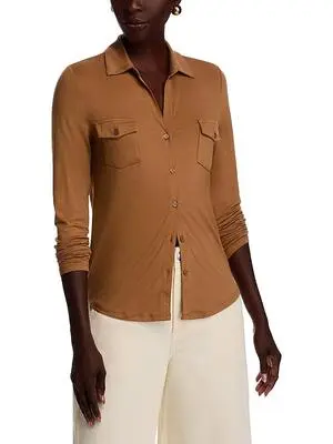 Majestic Filatures Point Collar Button Front Shirt - Camel