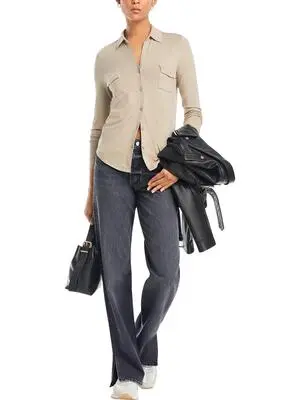 Majestic Filatures Point Collar Button Front Shirt Desert