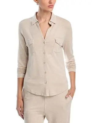 Majestic Filatures Point Collar Button Front Shirt Ecru Chine