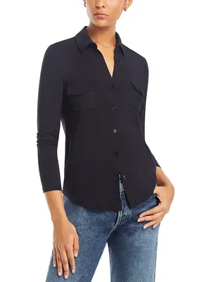 Majestic Filatures Point Collar Button Front Shirt Marine