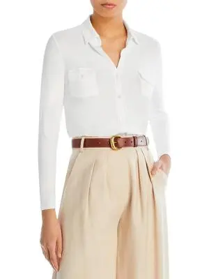 Majestic Filatures Point Collar Button Front Shirt Milk