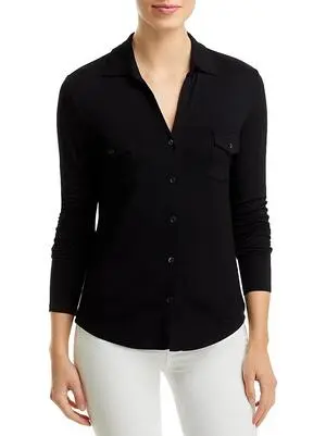 Majestic Filatures Point Collar Button Front Shirt - Noir