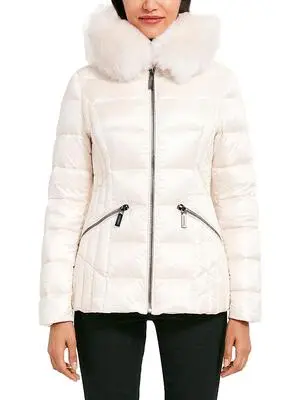 Dawn Levy Nikki Shearling Trim Puffer Coat - Cream