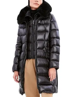 Dawn Levy Shearling Trim Down Puffer Coat Black