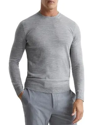 REISS Wessex Merino Crewneck Sweater - Soft Gray