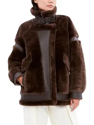 Dawn Levy Genuine Shearling And Leather Coat - Chocolate