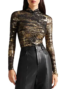 Ted Baker London Foil Print Mesh Top Black