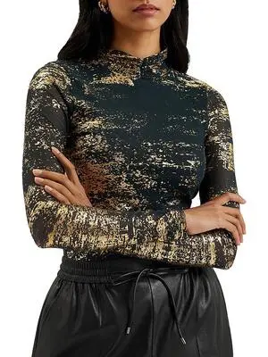 Ted Baker London Foil Print Mesh Top Dark Green