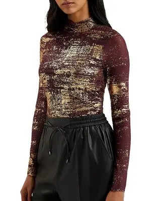 Ted Baker London Sofiy Foil Print Mesh Top - Dark Red