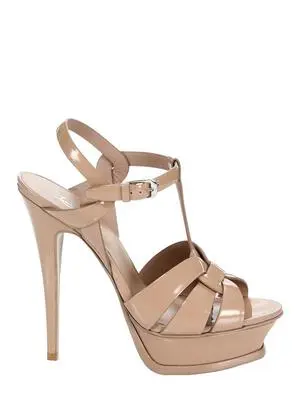Saint Laurent Tribute 105mm Patent Leather Platform Sandals - Beige