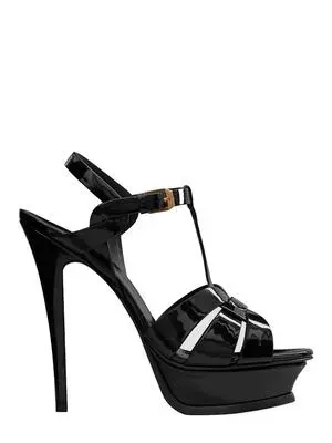 Saint Laurent Tribute 105mm Patent Leather Platform Sandals - Black