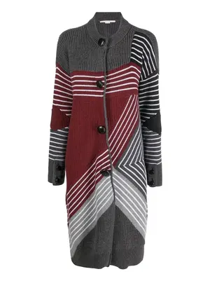 Stella McCartney Striped Wool Cardigan Coat - Grey