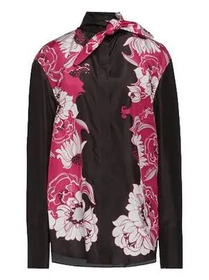 VALENTINO Floral Print Silk Bow Shirt