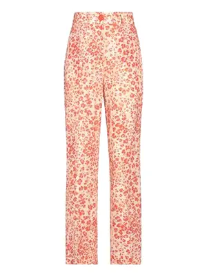 SOALLURE Floral Flared Linen Pants Orange