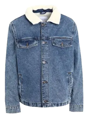 Topman Borg Collar Denim Trucker Jacket - Blue