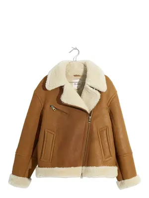 Madewell Oversized Shearling Motorcycle Jacket - Acorn