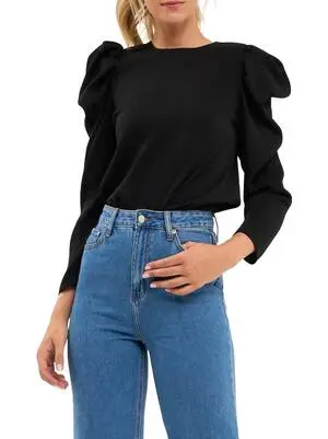 English Factory English Factory Puff Shoulder Top Black