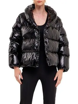 Endless Rose Belted Puffer Jacket - Black