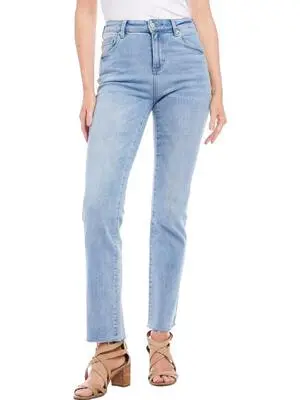 Karen Kane Raw Hem Straight Leg Jeans - Light Blue