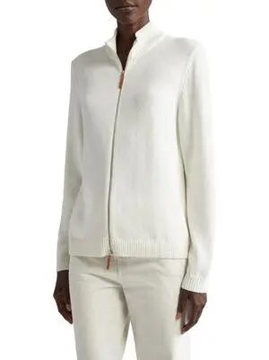 Lafayette 148 New York Cotton & Silk Knit Bomber Jacket - Cloud Ivory
