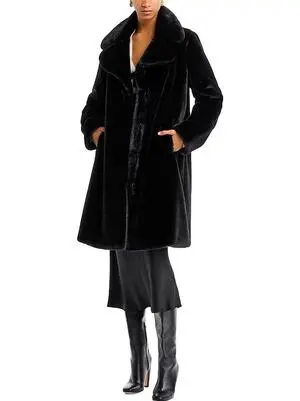 Aqua Faux-fur Coat With Wide Lapels - Black
