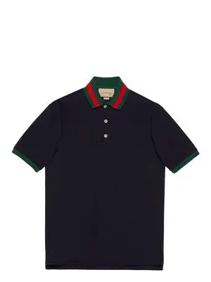 Gucci Web Stripe-collar Piqué Polo Shirt - Blue