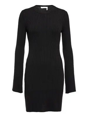 Chloé Ribbed-knit Wool And Cashmere Dress - Black