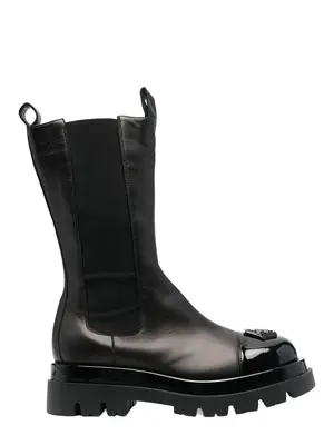 Philipp Plein Hexagon Leather Biker Boots - Black