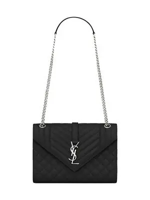 Saint Laurent Envelope Monogram Matelassé Leather Shoulder Bag - Nero