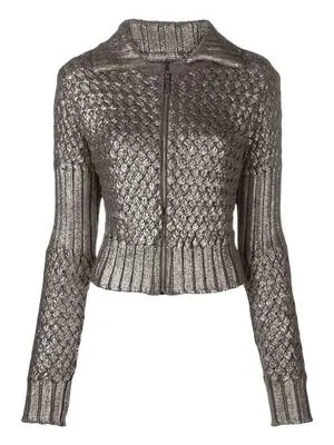 Alberta Ferretti Zip-front Metallic Knit Cardigan - Grey