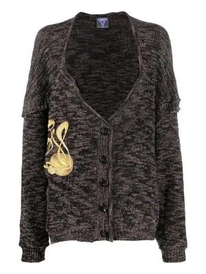 VITELLI Embroidered-detail Knit Cardigan - Brown