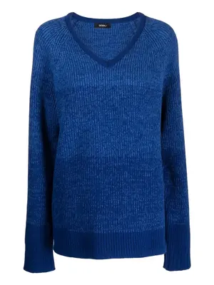 Goen.j V-neck Ribbed Knit Jumper - Blue