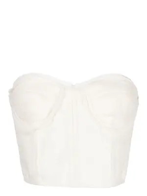 Goen.j Chiffon-trimmed Tweed Bustier Top - Neutrals