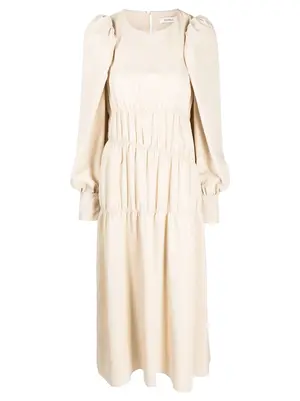 Goen.j Ruched Puff-sleeve Midi Dress - Neutrals