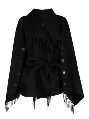 Goen.j Layered Cape Coat With Fringe - Black
