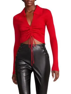Steve Madden Cinch Waist Long Sleeve Top - Bright Red