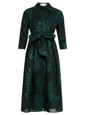 Rickie Freeman For Teri Jon Jacquard Floral-print Shirtdress - Emerald