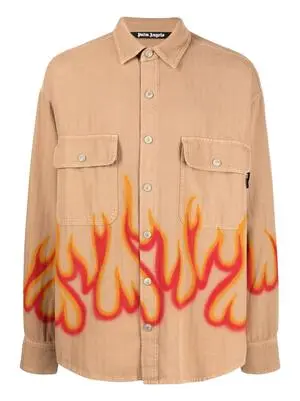 PALM ANGELS Flame-print Long-sleeve Shirt