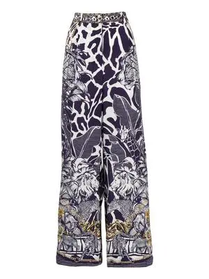 Camilla Graphic-print Wide-leg Trousers - Blue