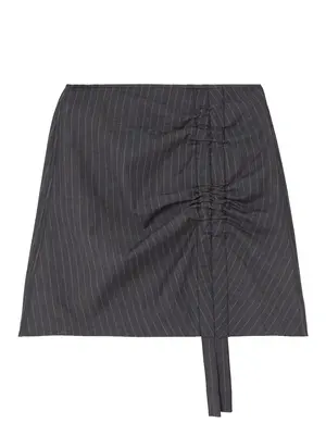 GANNI Ruched Pinstriped Recycled Twill Mini Skirt - Gray