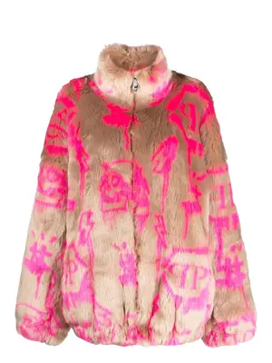 Philipp Plein Monogram Faux Fur Coat - Pink