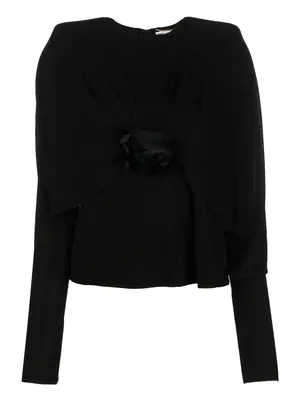 Saint Laurent Flower Crepe Long-sleeve Top - Black