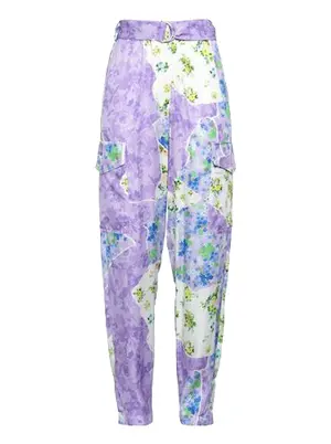 MSGM Floral Print Tapered Pants - Purple